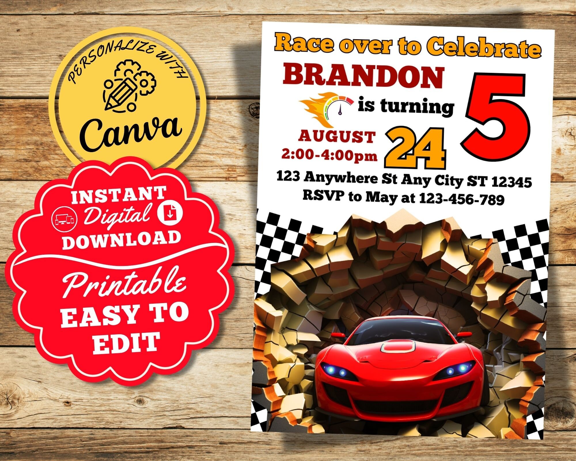 Editable Race Car Birthday Invitation Template Printable Sport Car ...