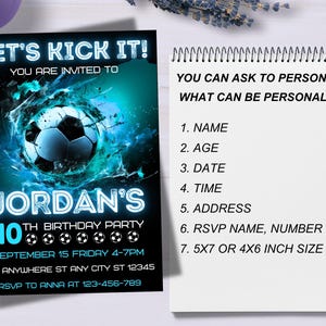 Soccer Party Birthday Invitation Editable Soccer Neon Blue Invite ...