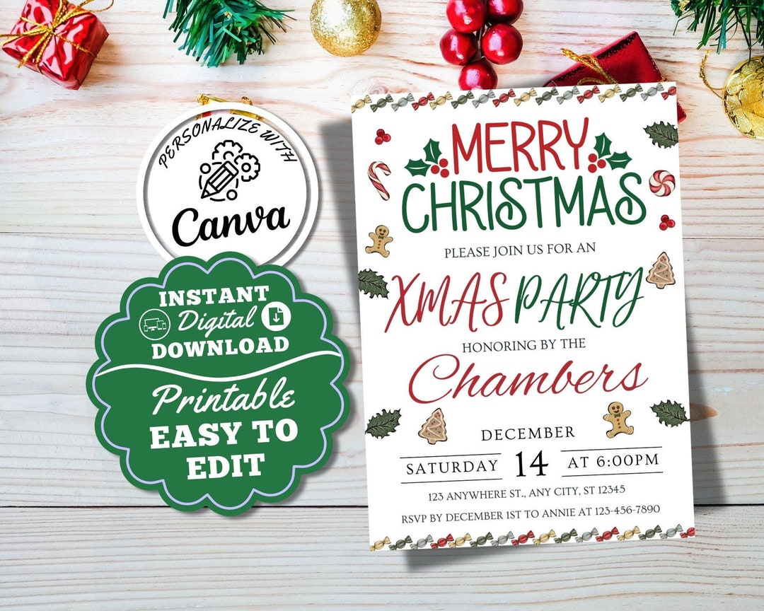 Editable Christmas Party Invitation Christmas Xmas Celebration Party ...