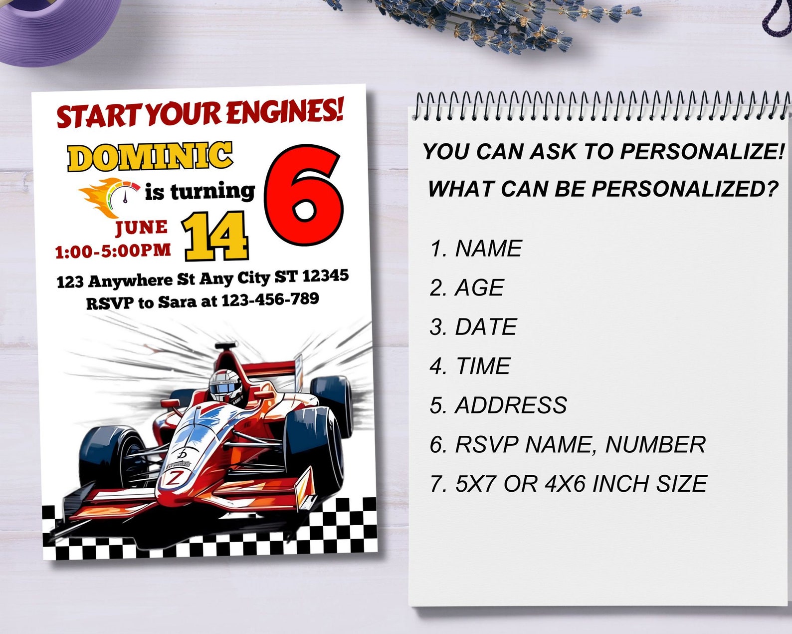 Race Car Invitation Race Car Birthday Invite Race Car Personalized ...