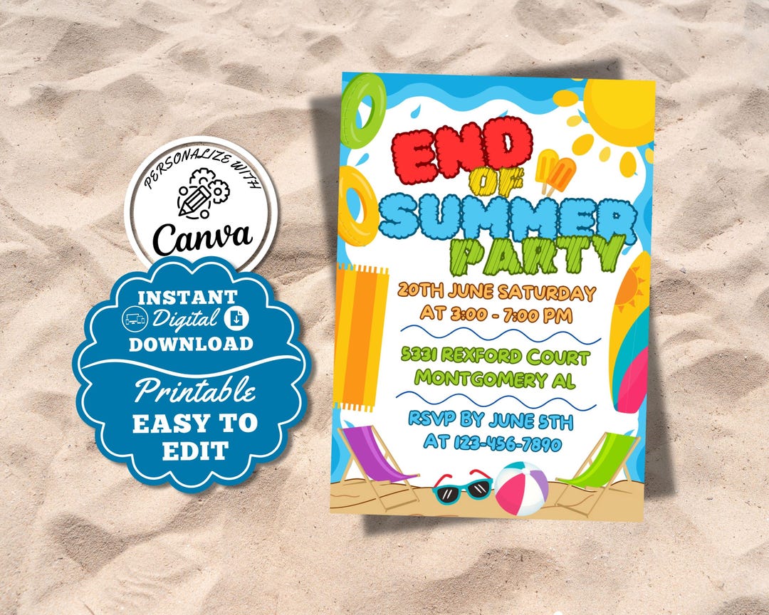 End of School Pool Party Invitation Summer Party Card School’s Out ...