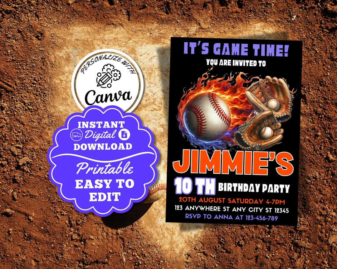 Baseball Birthday Invitation Editable Baseball Party Invite Card Boy ...