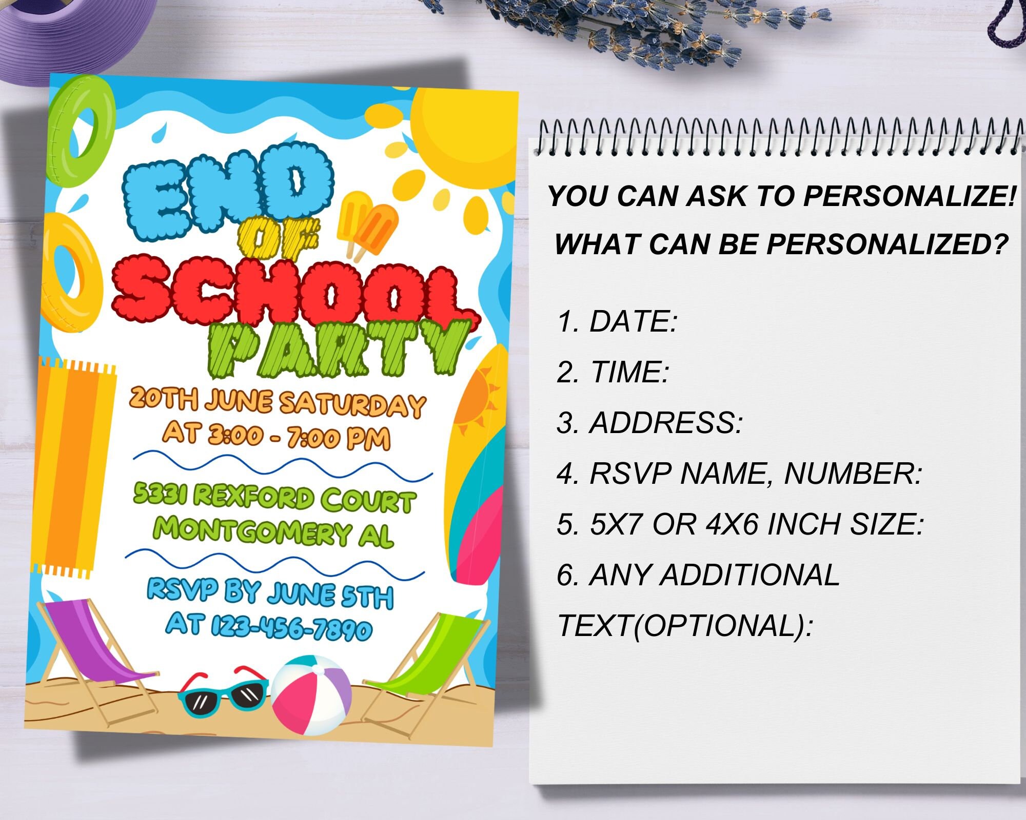 End of School Pool Party Invitation Summer Party Card School’s Out ...