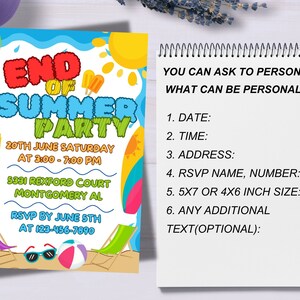 End of Summer Invitation Template Cook-out Party Invite Swimming Party ...