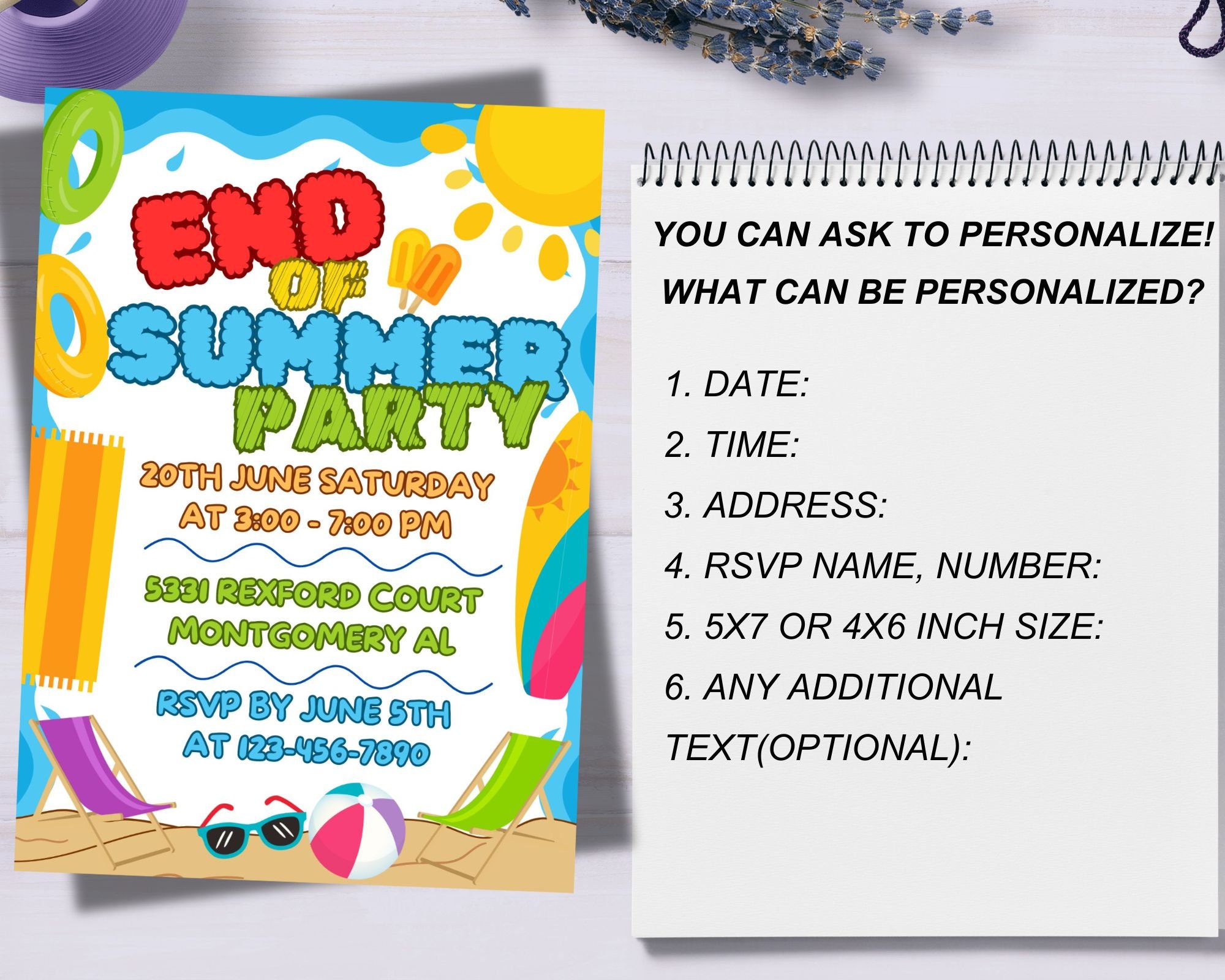 End of Summer Invitation Template Cook-out Party Invite Swimming Party ...