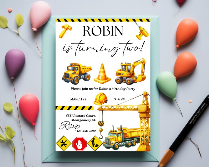 Construction Birthday Invitation for Kids Template Printable Digger ...