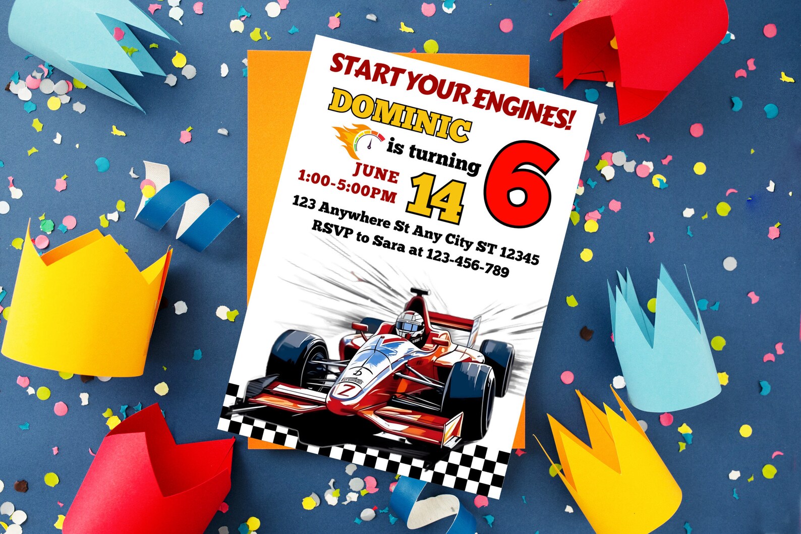 Formula Red Race Car Birthday Party Invitation Editable Speeding Race ...