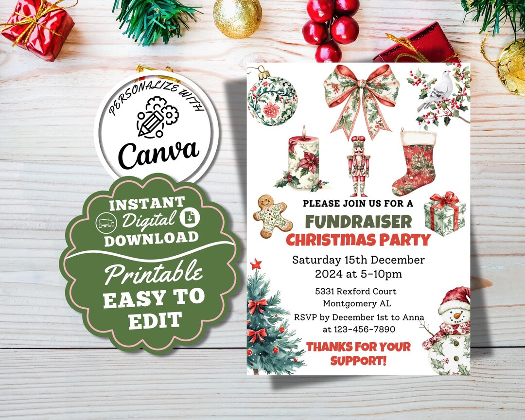 Christmas Fundraiser Party Invitation Christmas Charity Nonprofit ...