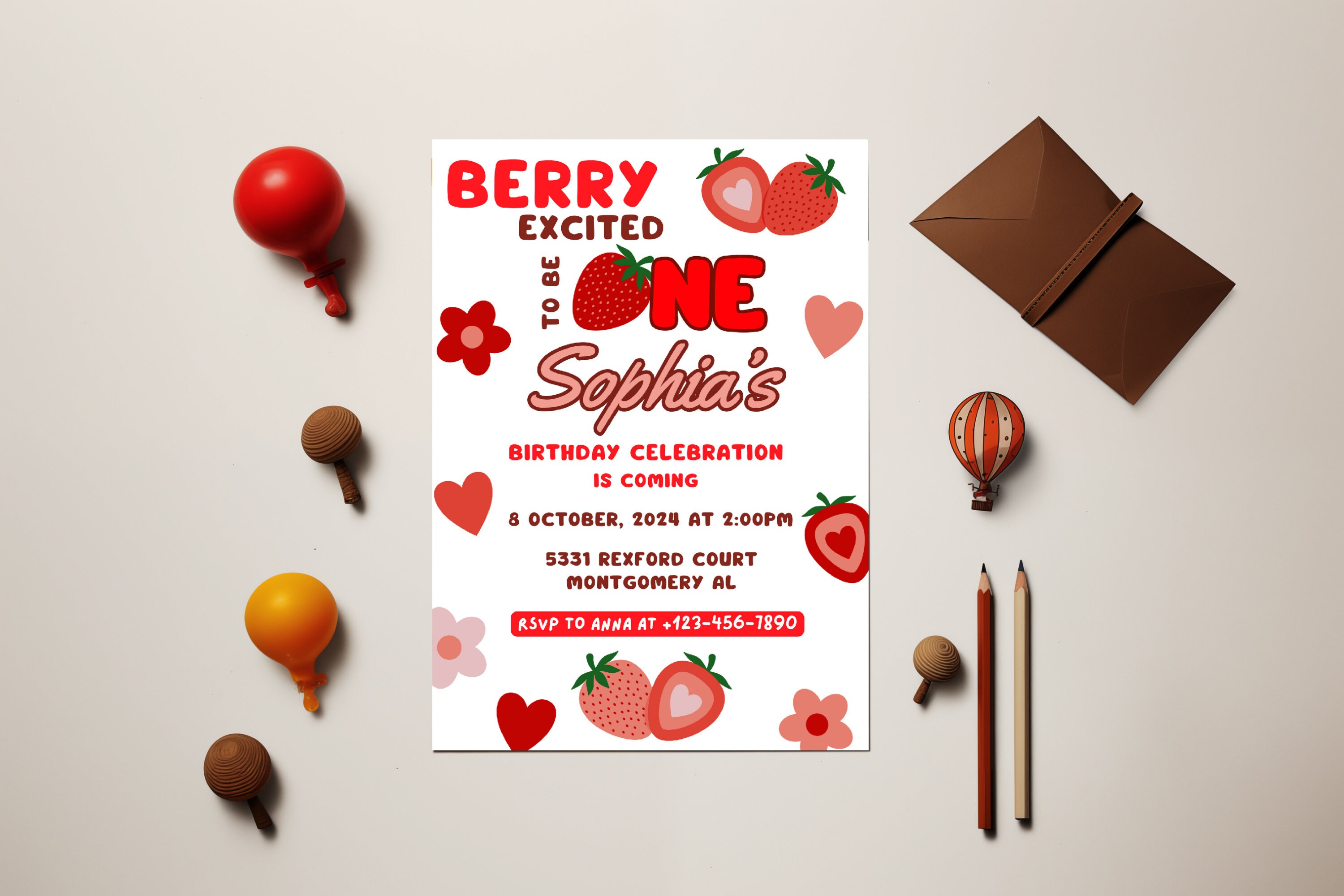 Berry First Birthday Card Template Berry Excited to Be One Birthday ...