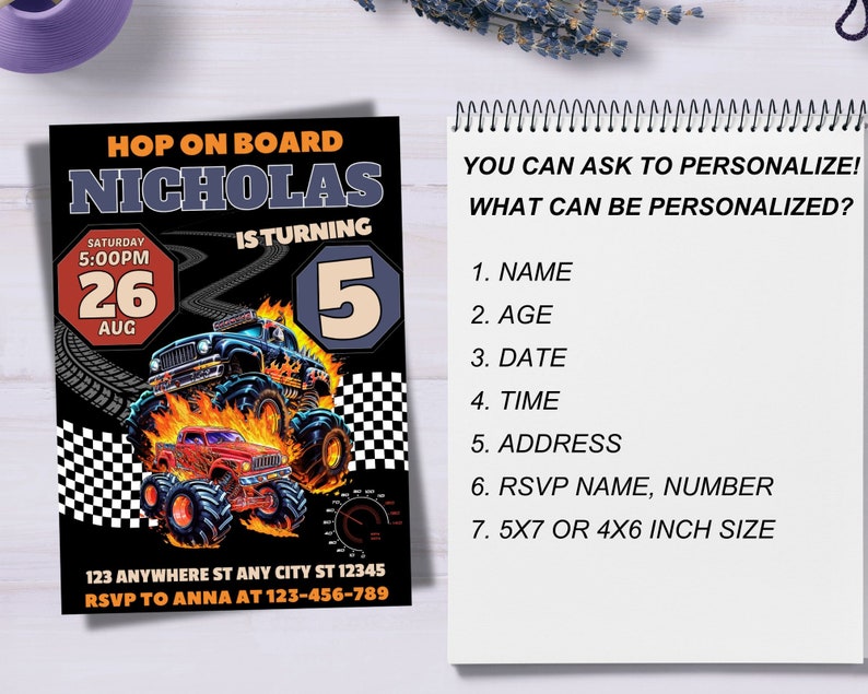 Monster Truck Rally Birthday Party Invitation Burning Monster Jam ...