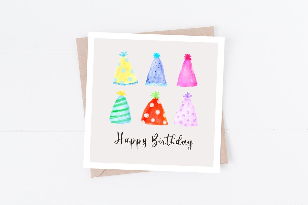 Party Hat Birthday Card. Birthday Hat Card. Watercolor Happy Birthday ...