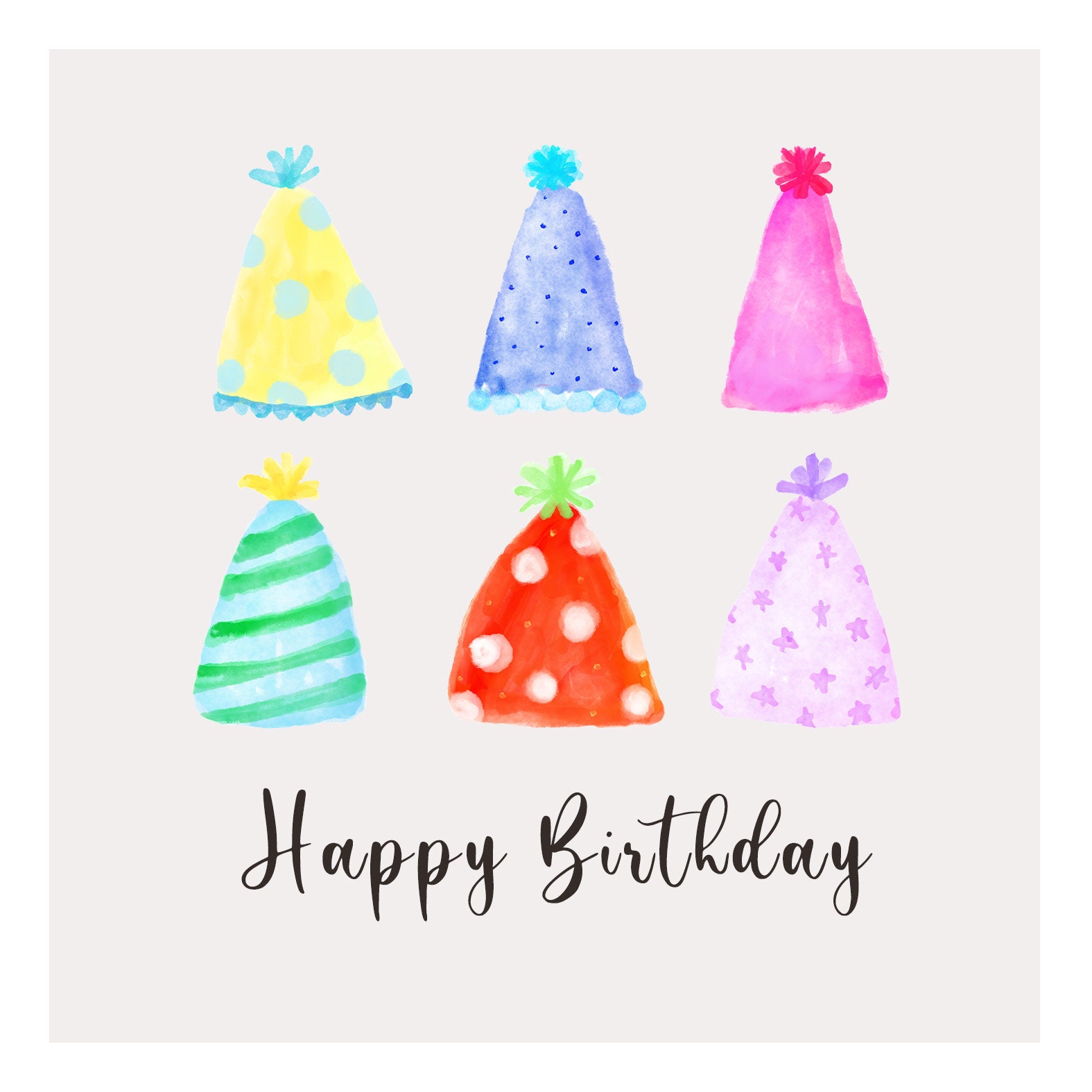 Party Hat Birthday Card. Birthday Hat Card. Watercolor Happy - Etsy