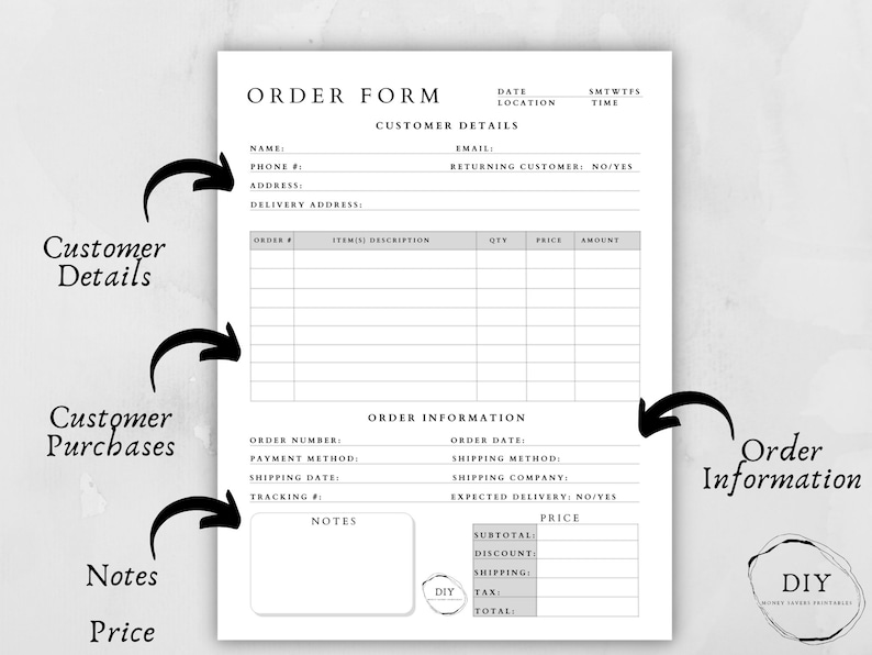 Order Form-order Form Template-purchase Order Form-sale Tracker-order ...