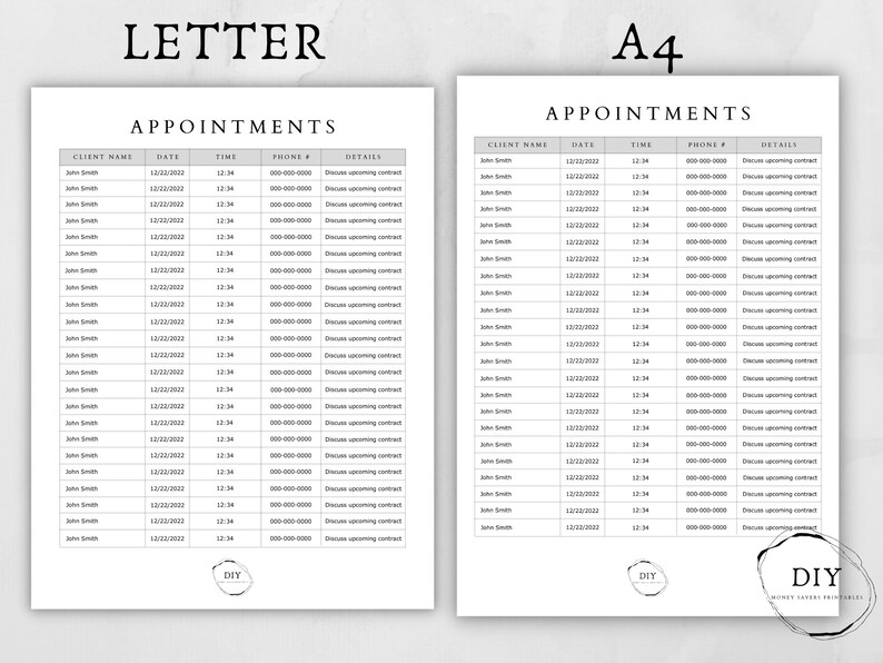 Editable Appointment Tracker-client Info-appointment Book-appointment ...