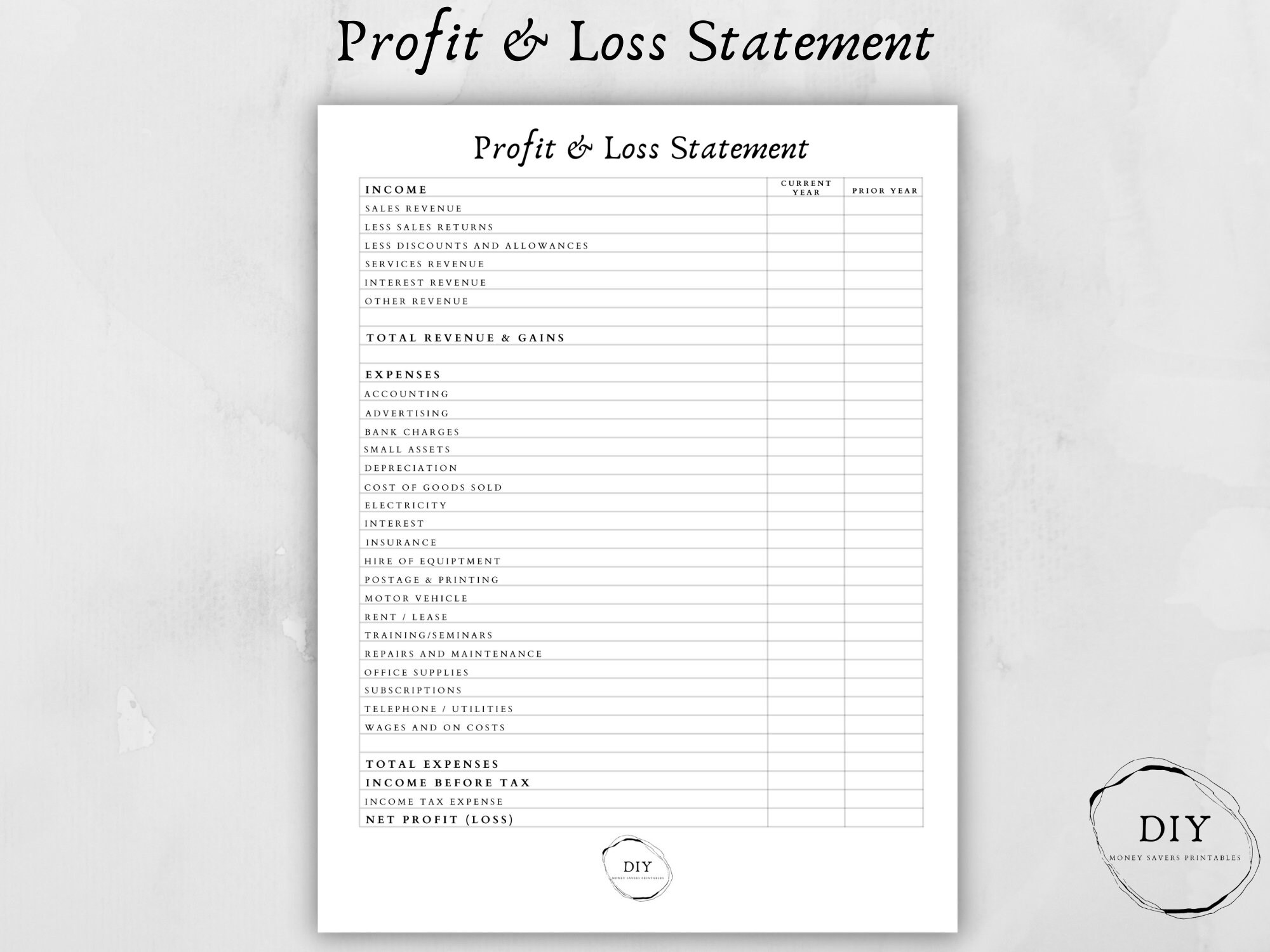 Profit And Loss Statement Profit And Loss Spreadsheet P And Etsy
