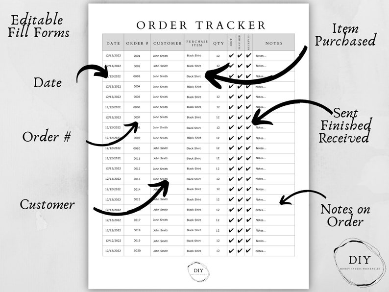 Editable Order Tracker-order-ordertracker-purchase Orders-sales Tracker ...