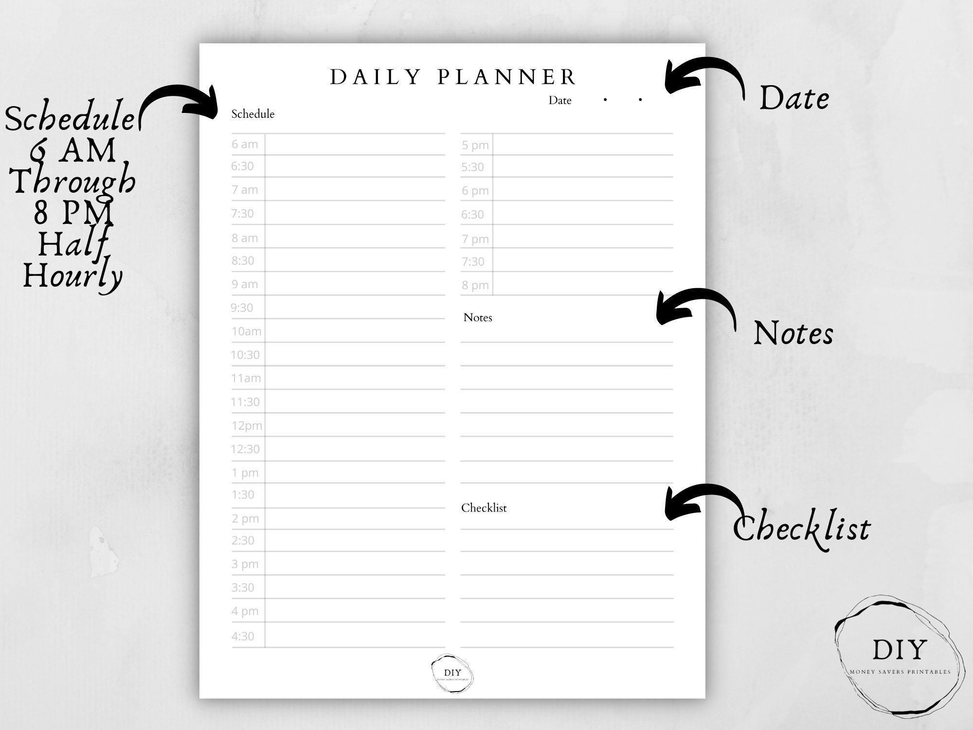 1/2 hourly Plannerhalf Hour Planner-daily Schedule-best Daily Planner ...