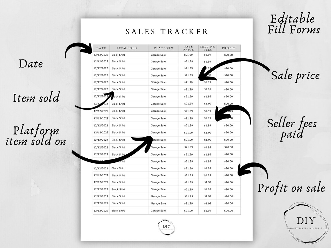 Editable Sales Tracker-printable-etsy Seller-selling Tracker-sales Log ...