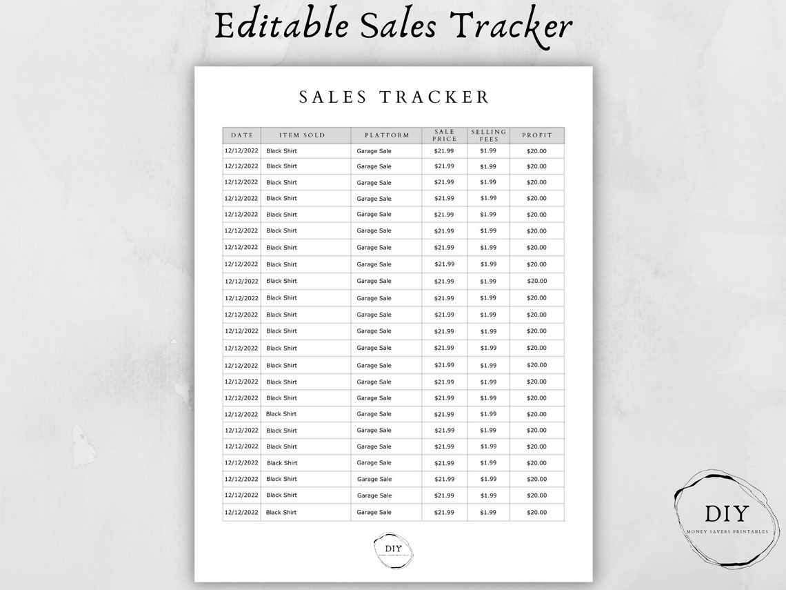 Editable Sales Tracker-printable-etsy Seller-selling Tracker-sales Log ...