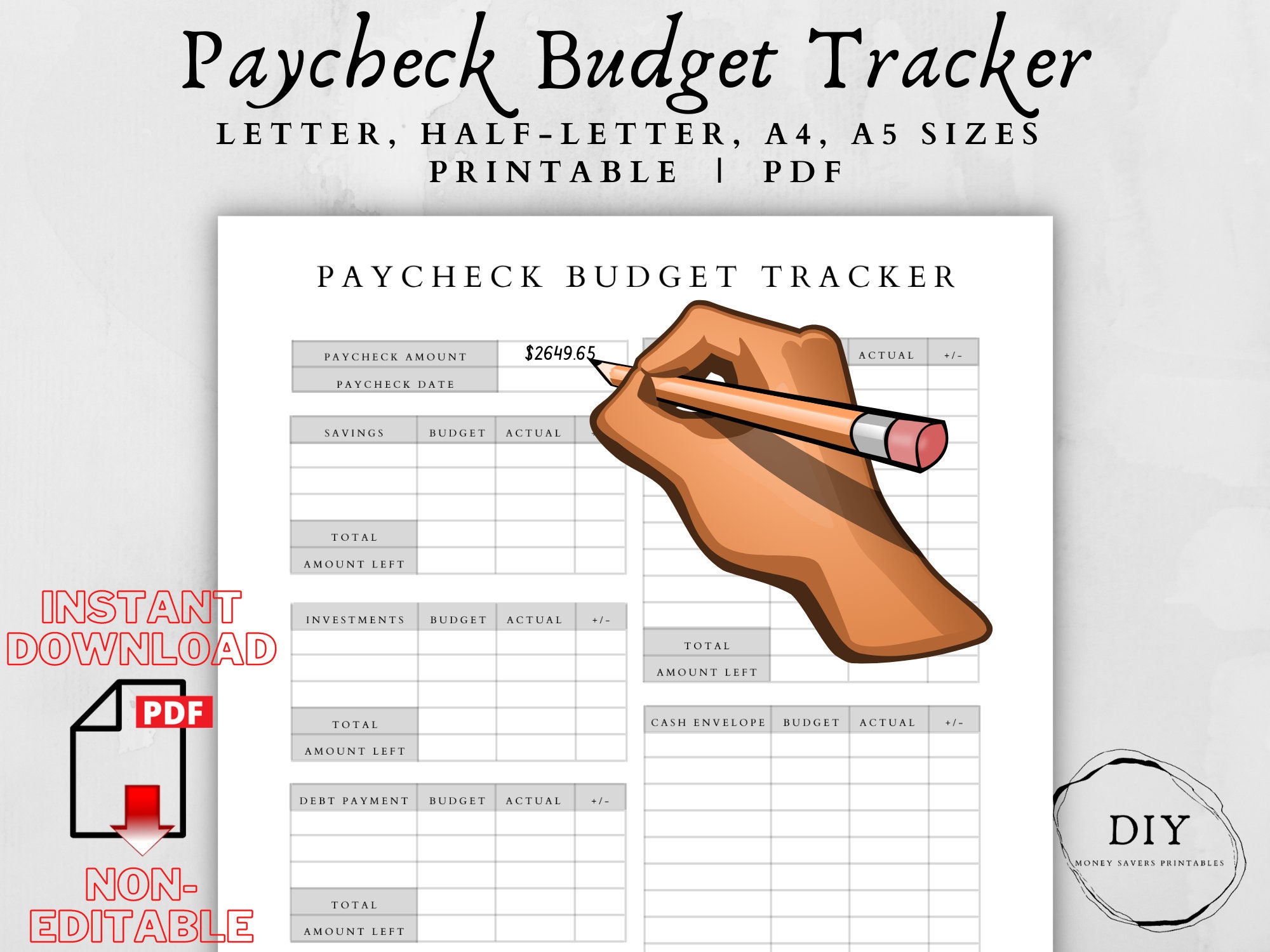Paycheck Budget-money Tracker-save Money-track Bills-paycheck-paycheck ...