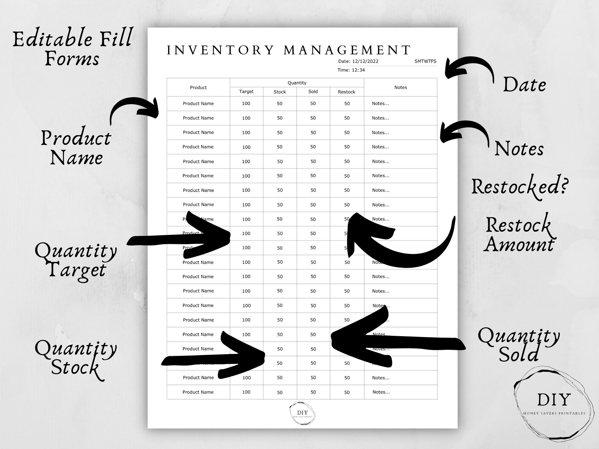 Editable Inventory-inventory Management-inventory Pdf-inventory Form ...