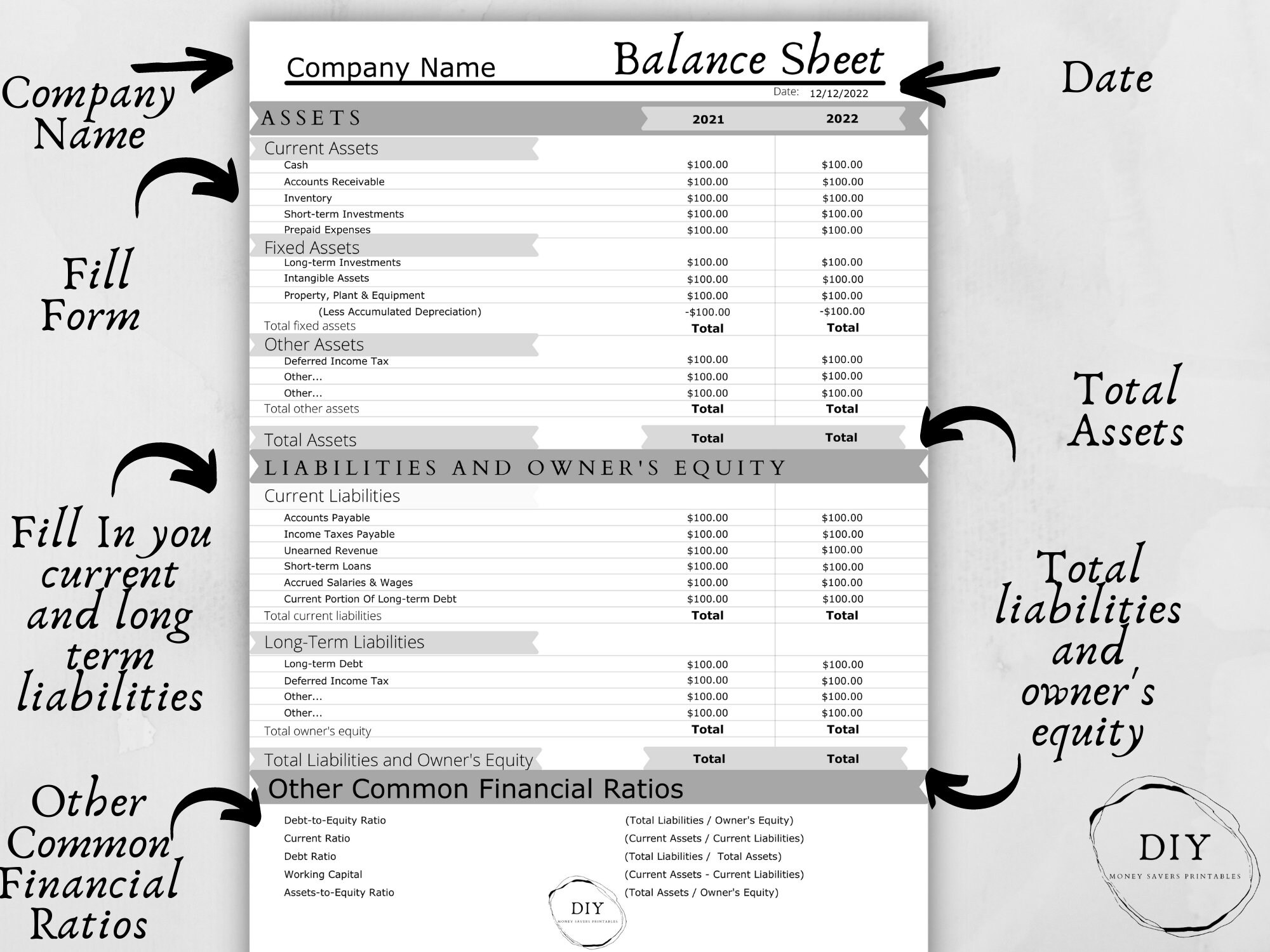 Editable Balance and Income Statement-income Statement-balance Sheet ...