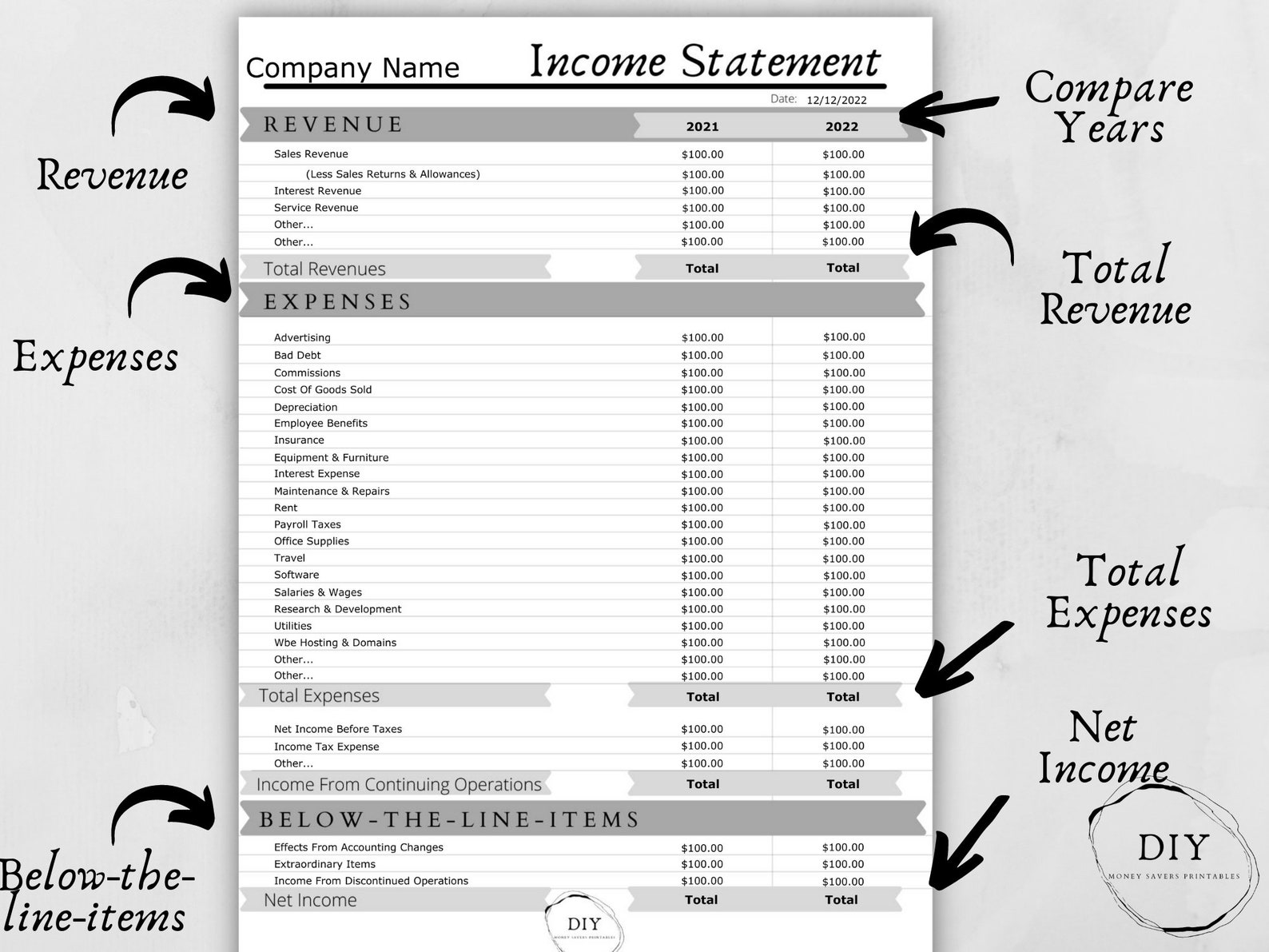 Editable Balance and Income Statement-income Statement-balance Sheet ...