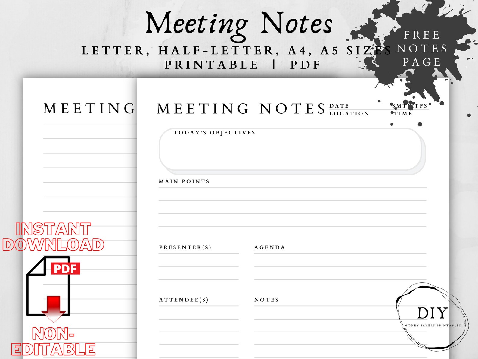 Meeting Notes-meeting Agenda-meeting Planner-meeting Template-notes ...