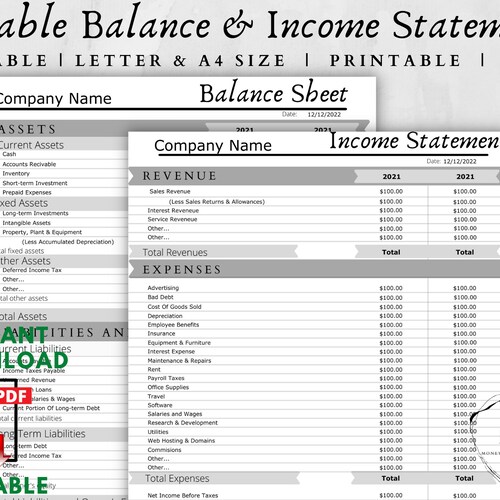 Editable Balance and Income Statement-income Statement-balance - Etsy