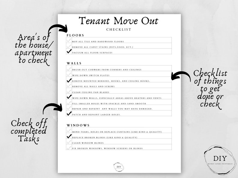 Move Out Checklist-move Out List-rental House-rental Checklist-rental ...
