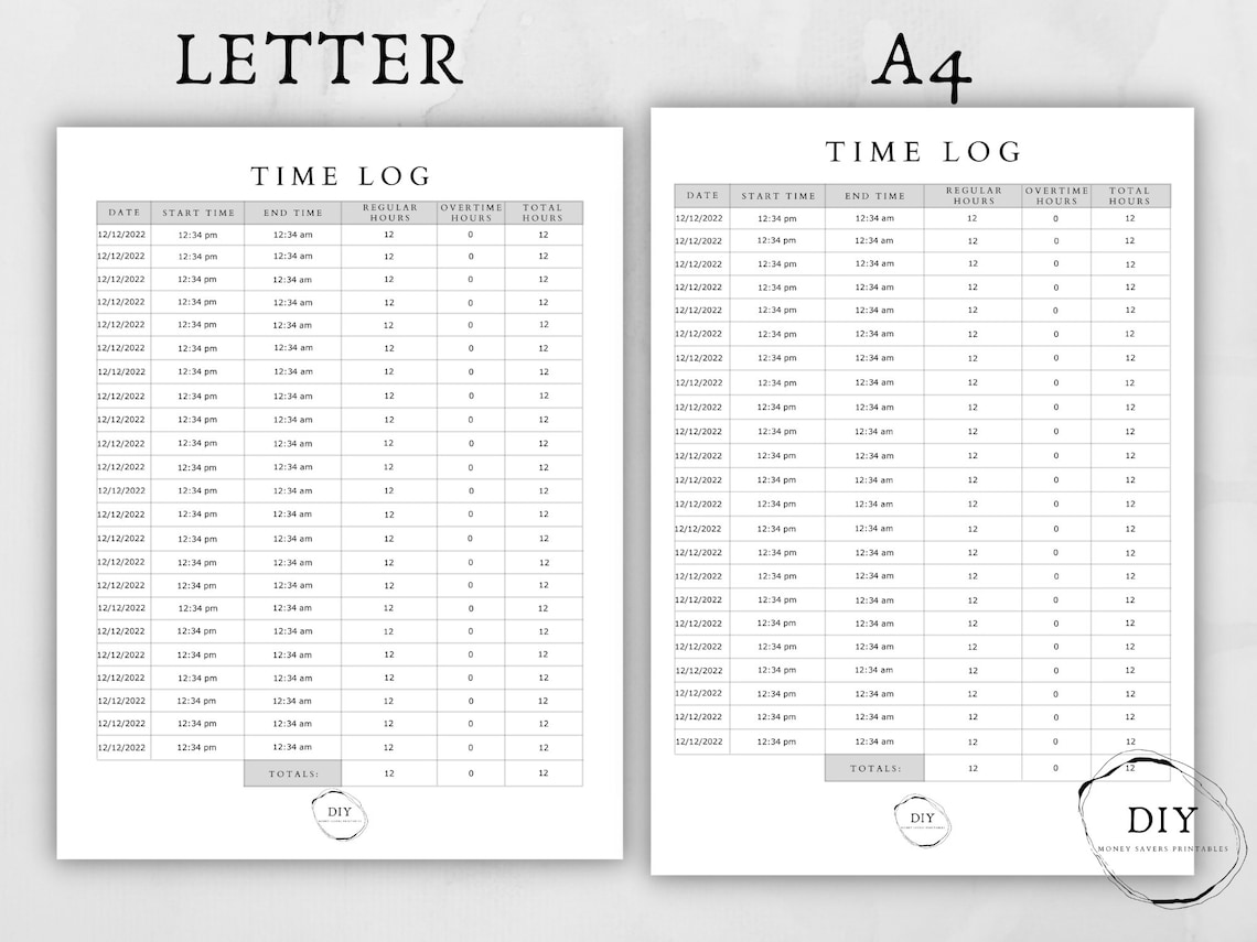 Editable Time Log-work Log Template-work Log-time Log Sheet-time Log ...