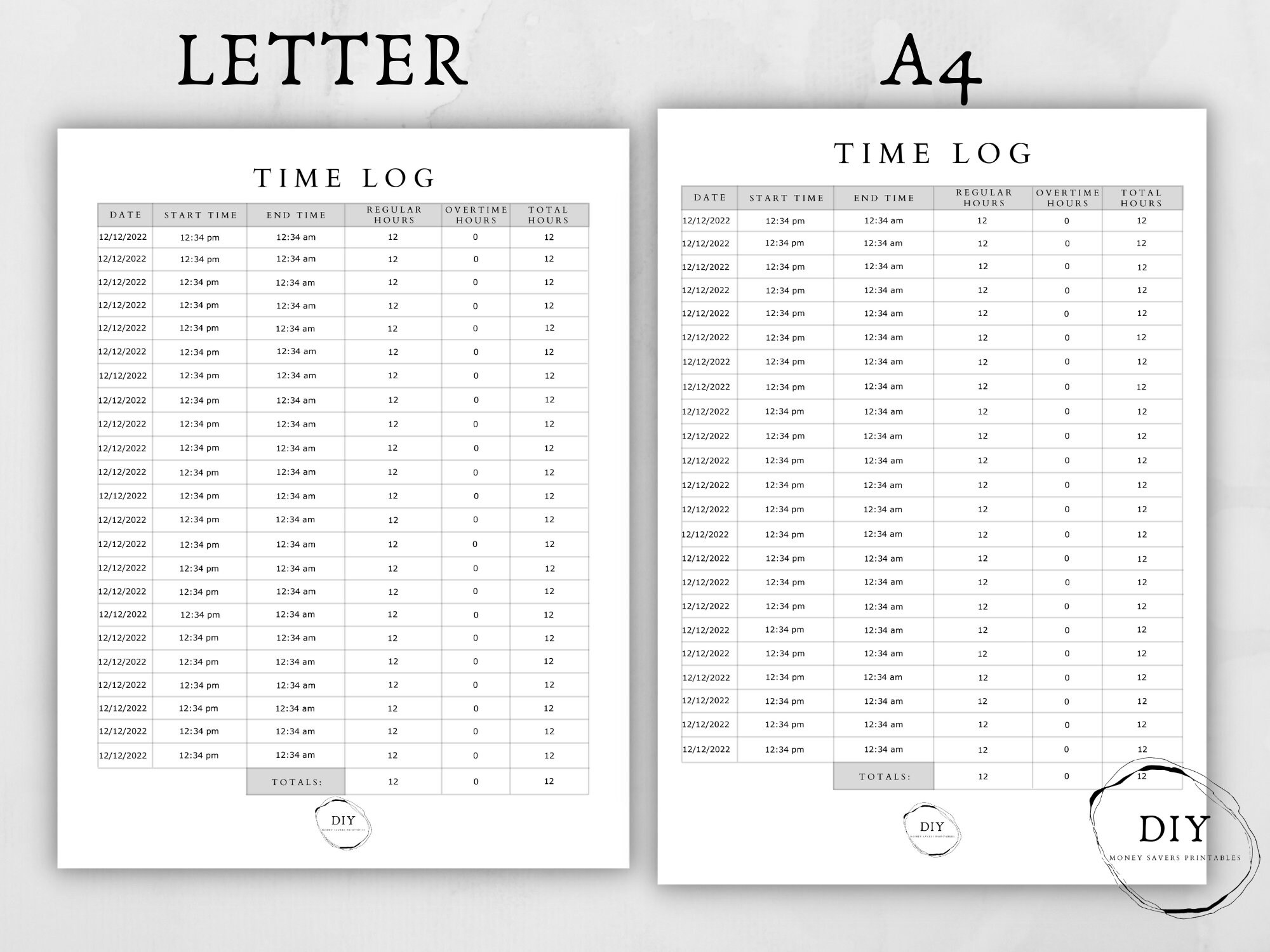 Editable Time Log work Log Template work Log time Log Etsy