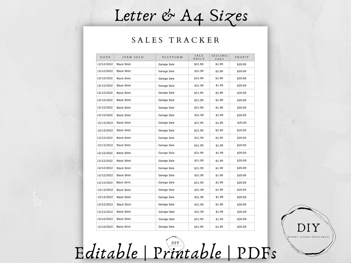 Editable Sales Tracker-printable-etsy Seller-selling Tracker-sales Log ...