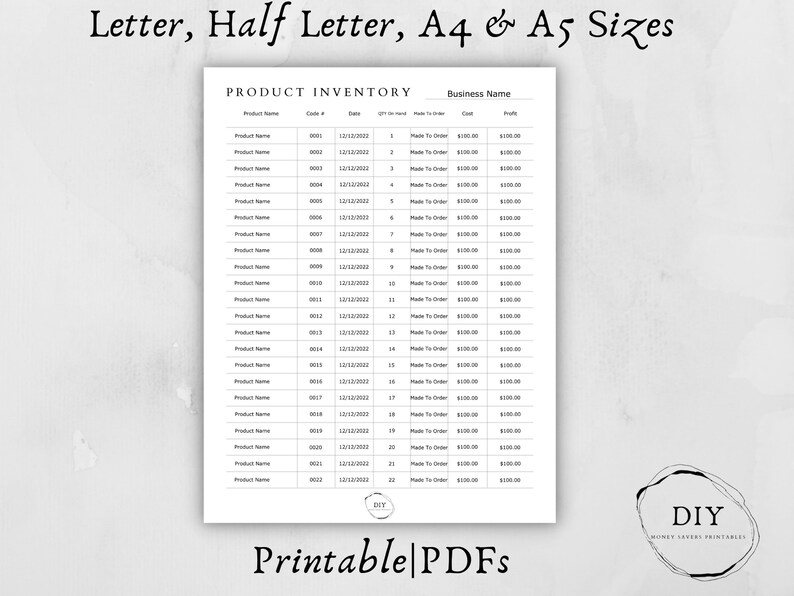 Editable Product Inventory-inventory Tracker-inventory - Etsy