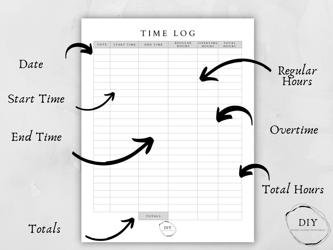 Printable [time Log]-work Log Sheet-work Log-work Log Sheet-time Sheet ...