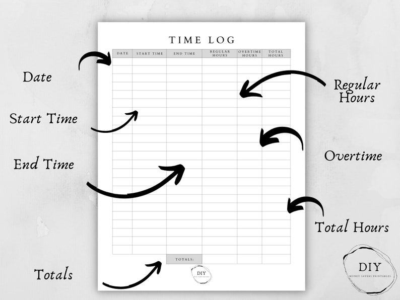 Printable [time Log]-work Log Sheet-work Log-work Log Sheet-time Sheet ...