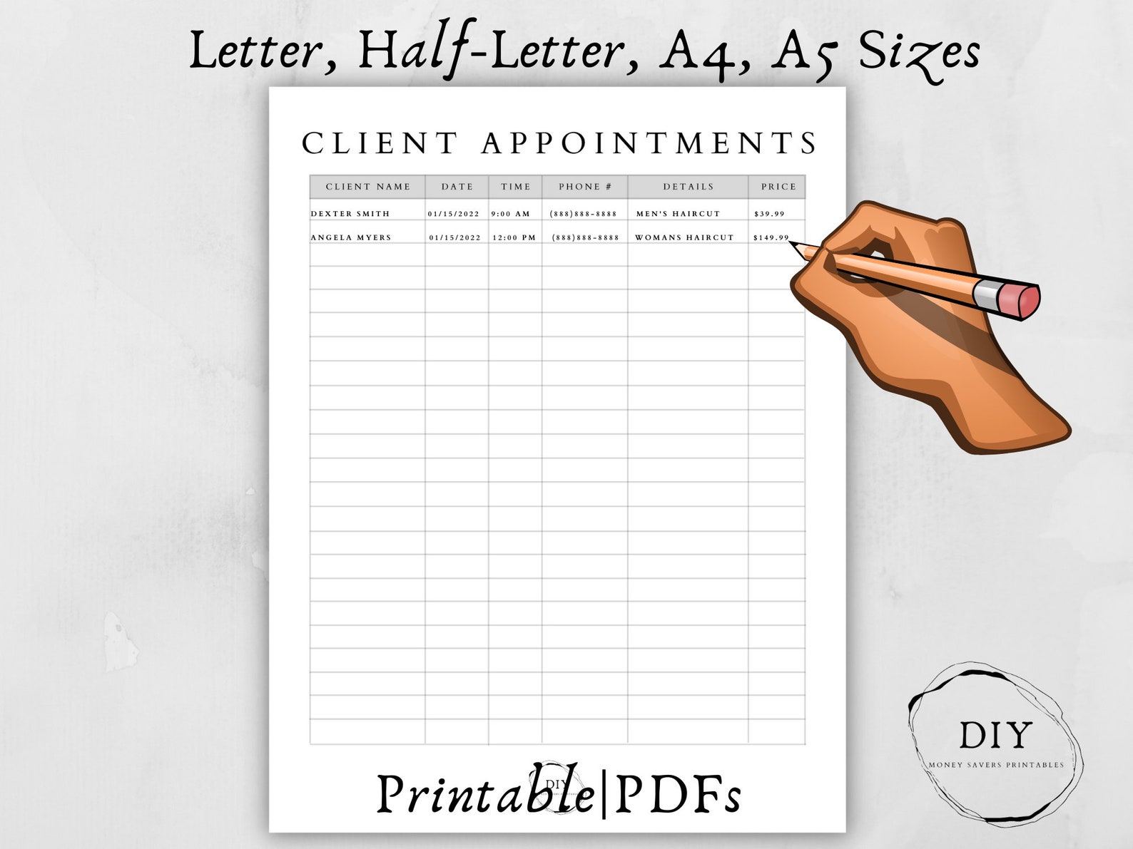 Appointment Planner-client Tracker-appointment Template-client ...