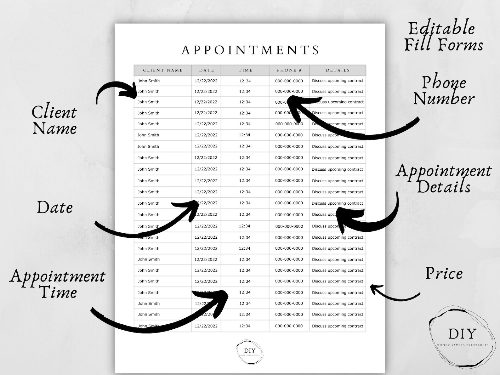 Editable Appointment Tracker-client Info-appointment Book-appointment ...
