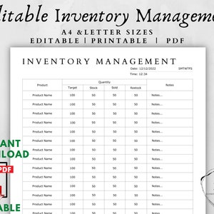 Editable Inventory-inventory Management-inventory Pdf-inventory Form ...