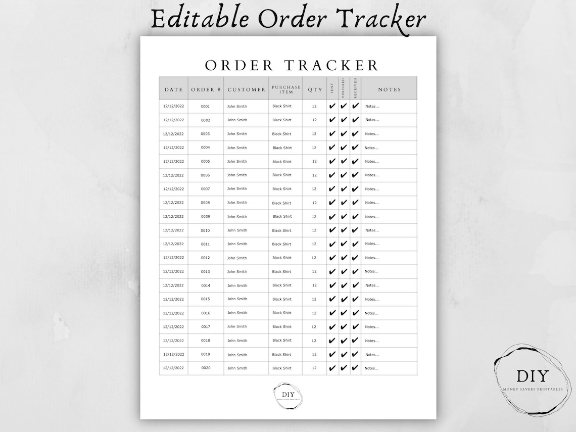 Editable Order Tracker-order-ordertracker-purchase Orders-sales Tracker ...