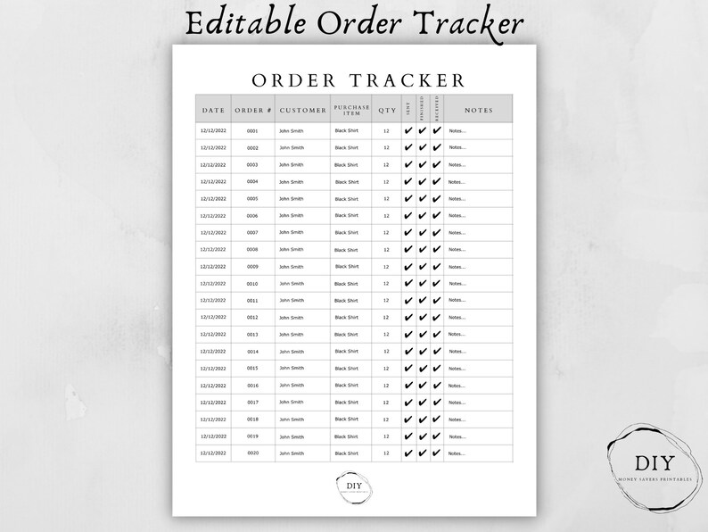 Editable Order Tracker-order-ordertracker-purchase Orders-sales Tracker ...