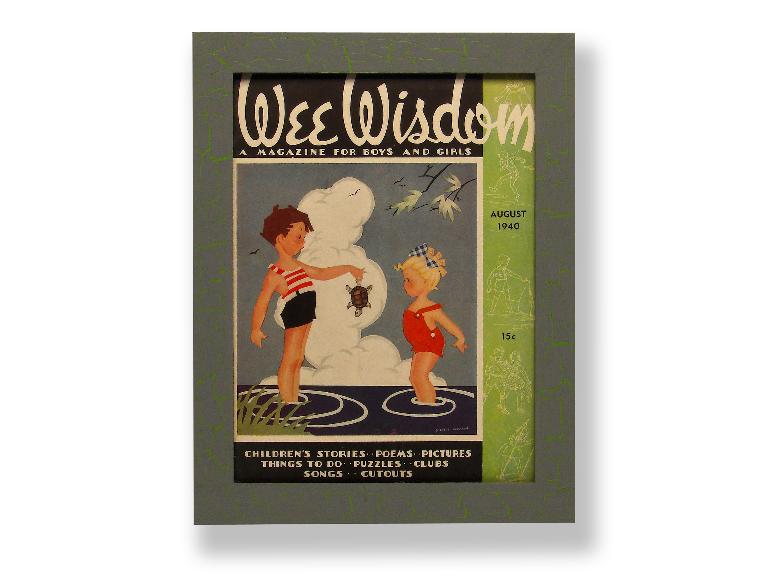 Framed Original 1940 Wee Wisdom Magazine Cover With Children and a ...