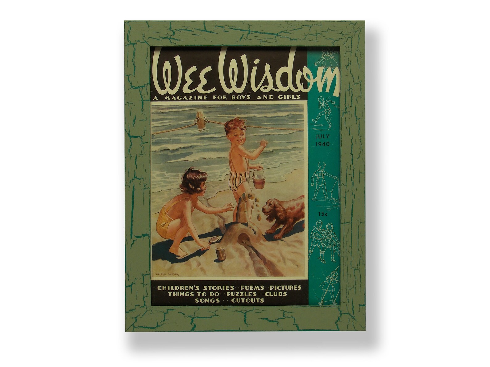 Framed Original 1940 Wee Wisdom Magazine Cover With Children Building a ...
