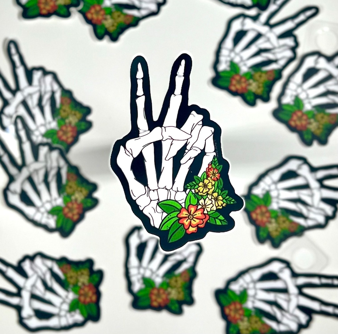 Skeleton Peace Sign Waterproof Sticker Classic Tattoo Style - Etsy