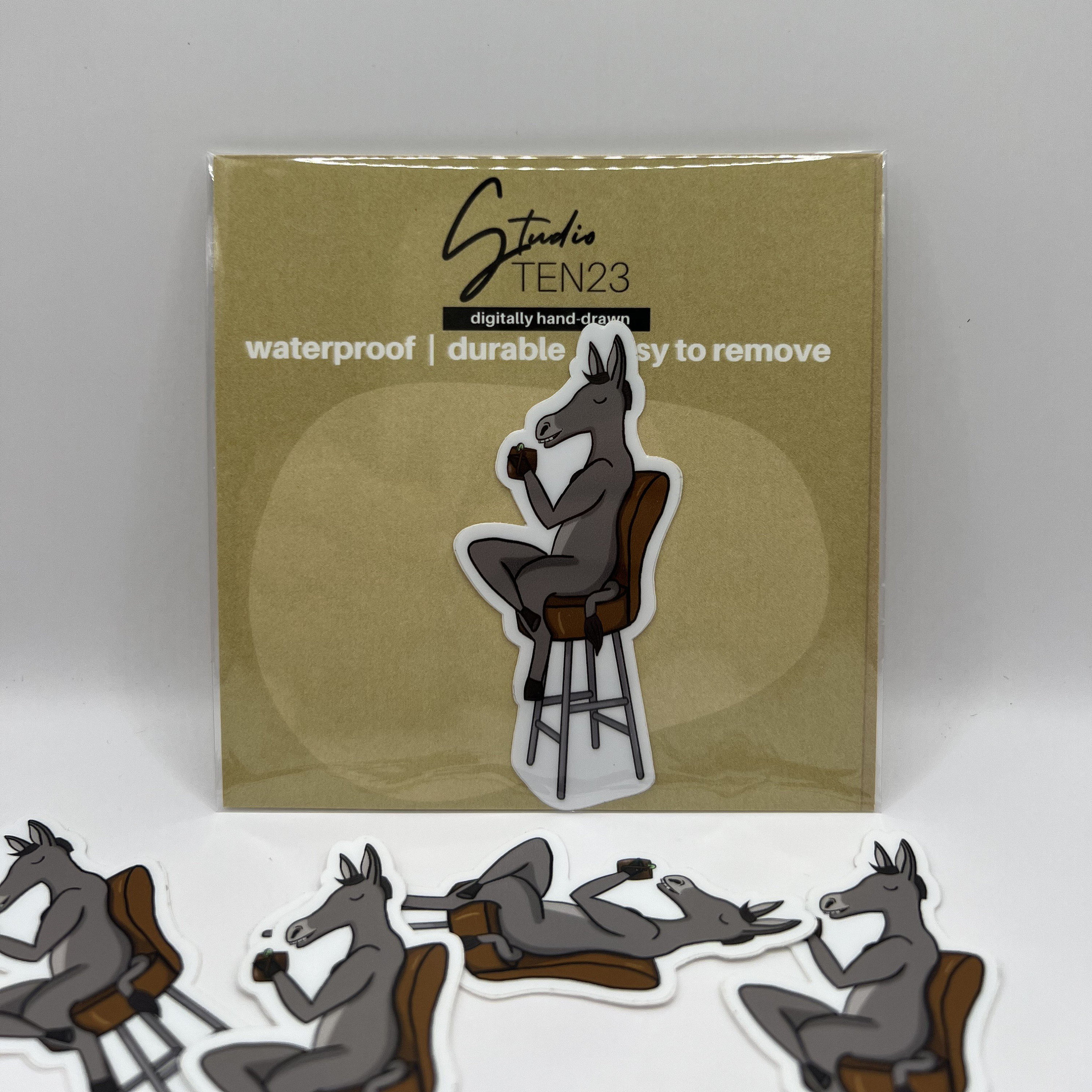 Mule With a Mule Waterproof Sticker Summer Drinks Donkey on a Barstool ...