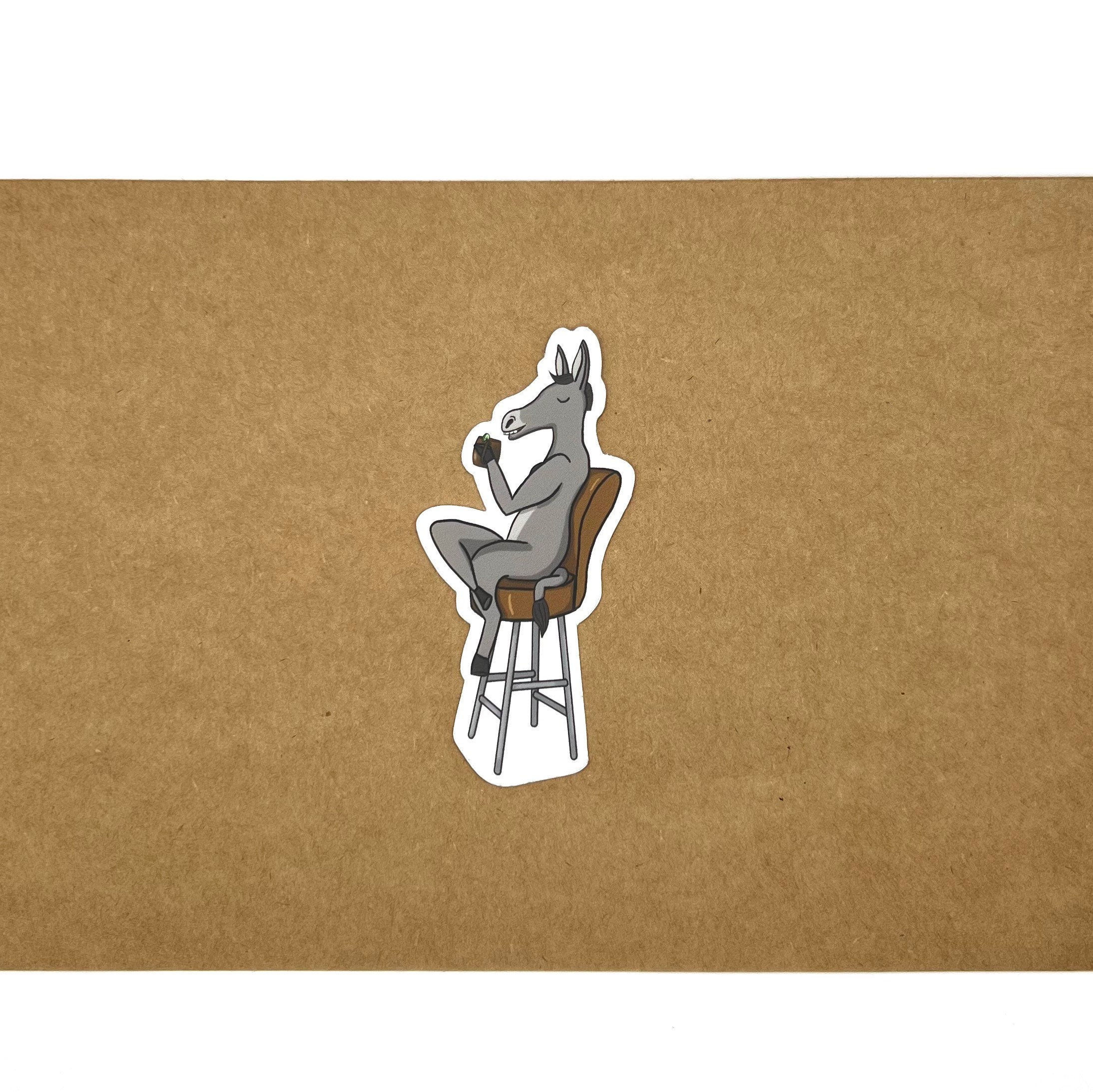Mule With a Mule Waterproof Sticker Summer Drinks Donkey on a Barstool ...