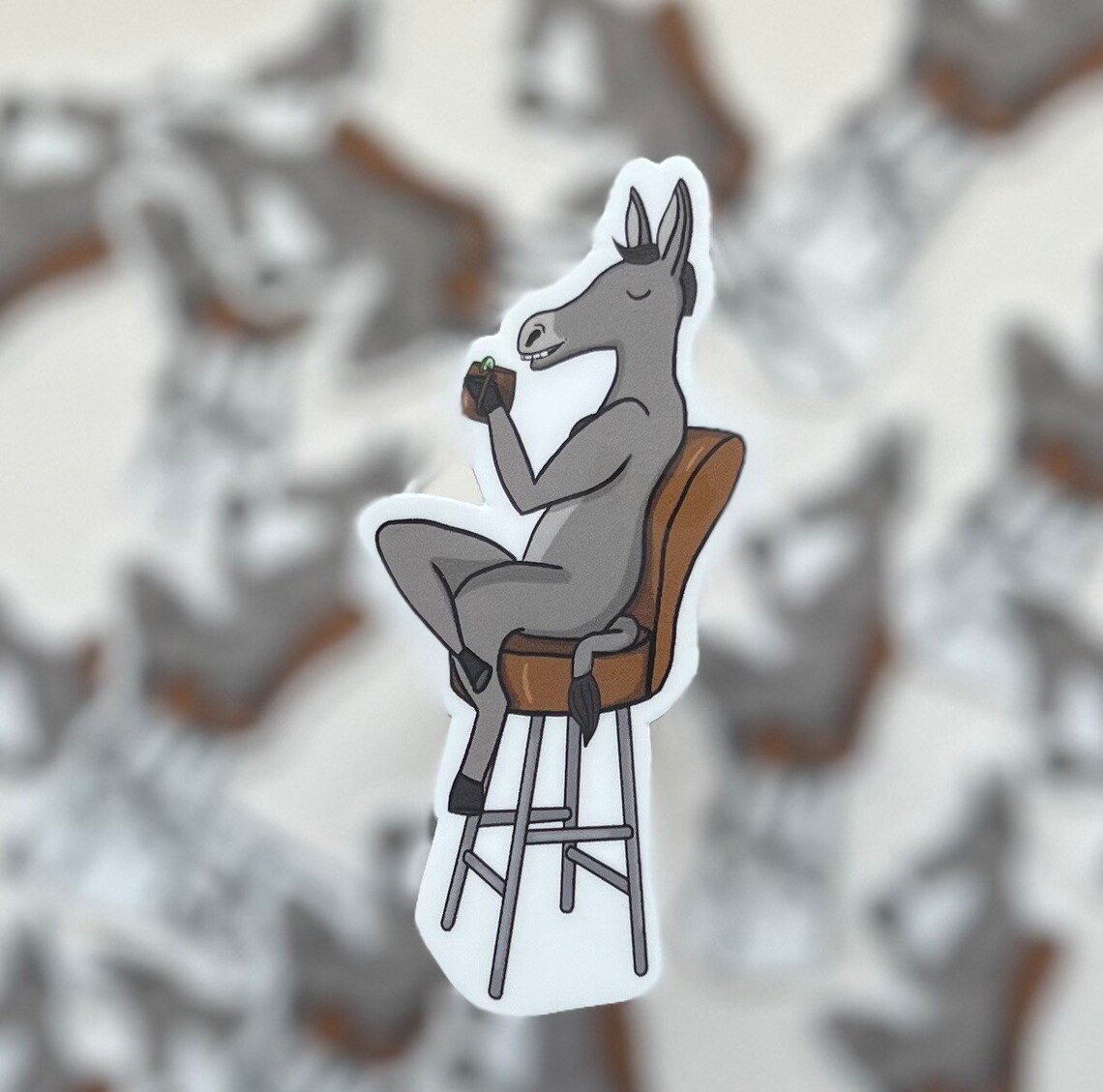 Mule With a Mule Waterproof Sticker Summer Drinks Donkey on a Barstool ...