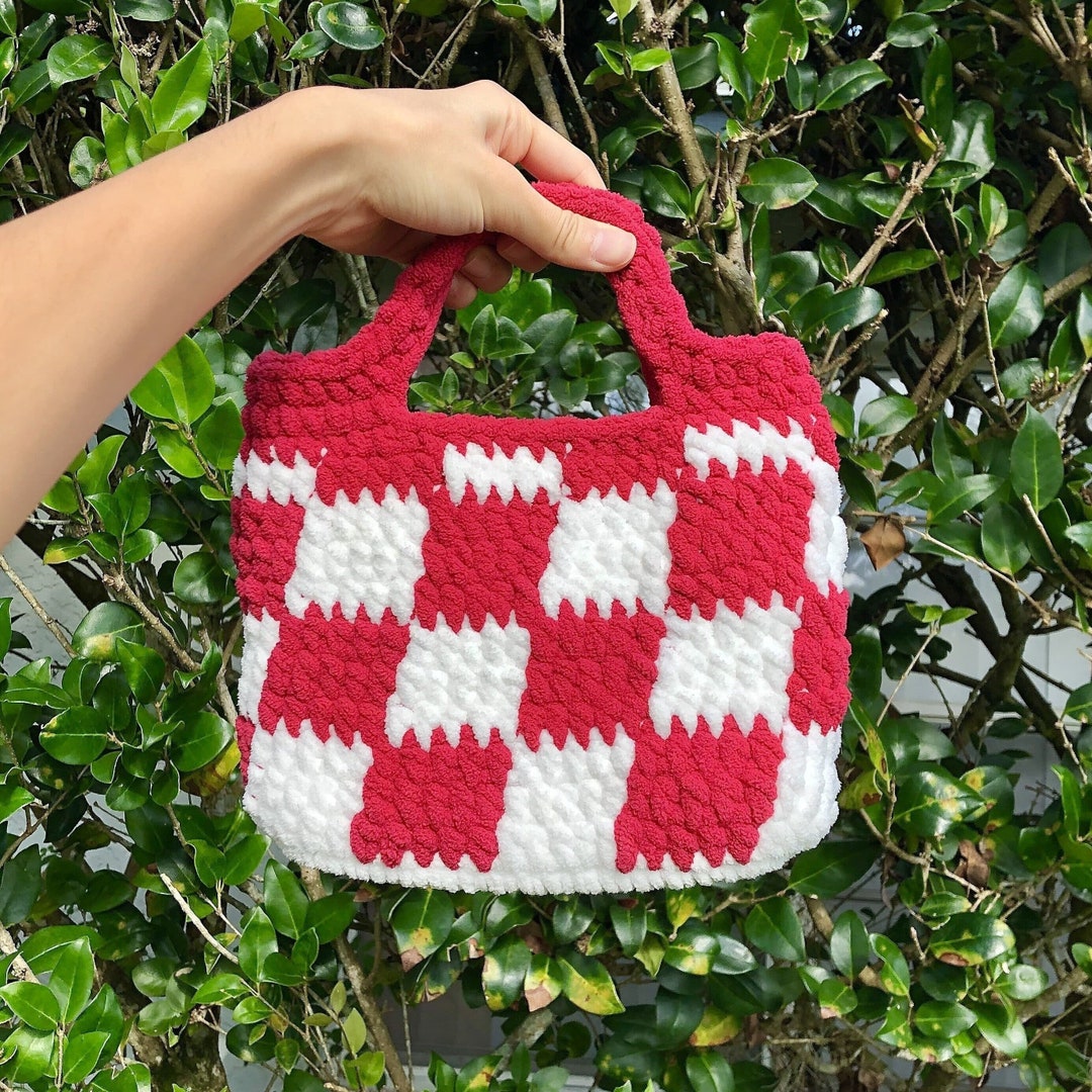 Checkerboard Leather Bottom Crochet Bag - Etsy