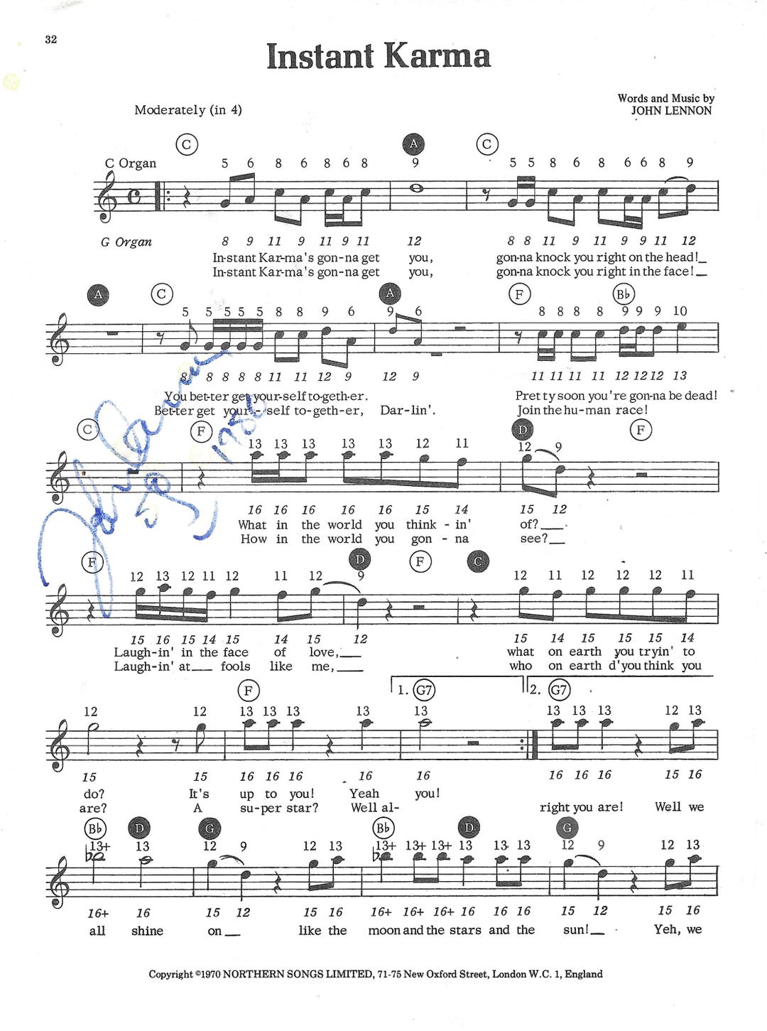 John Lennon, Signed "instant Karma" Sheet Music Page!! - Etsy