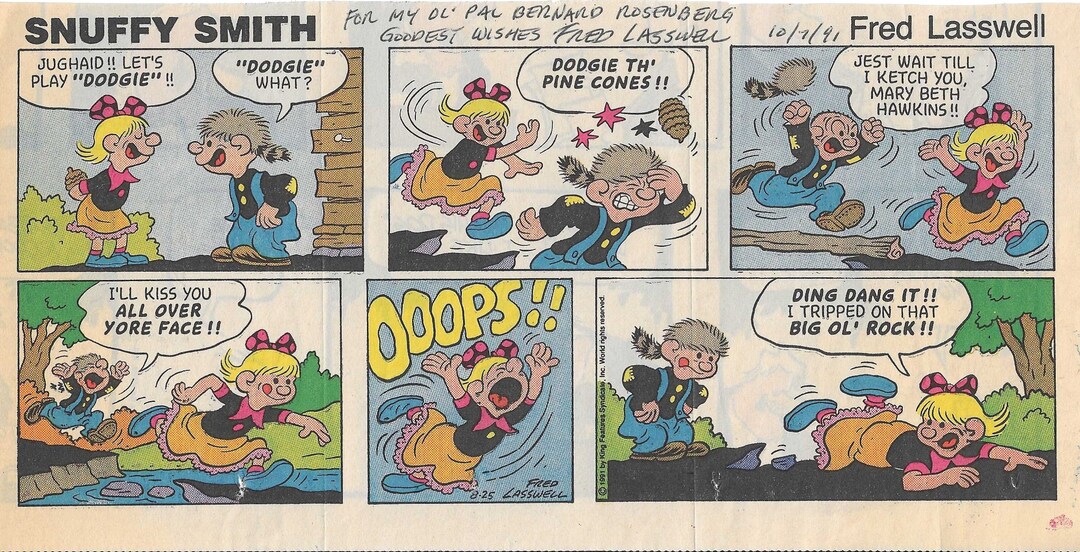 Fred Lasswell, Cartoonist, Snuffy Smith, Signed 5x9.5 Comic Strip ...